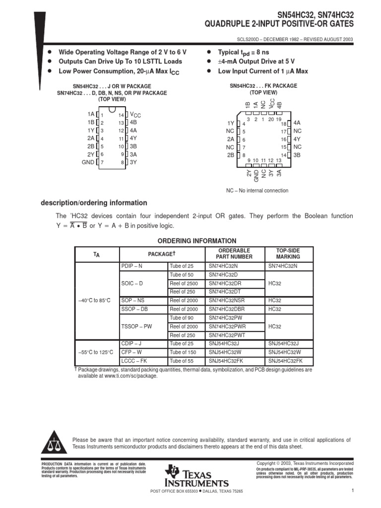 Sn7432 or Gate | PDF