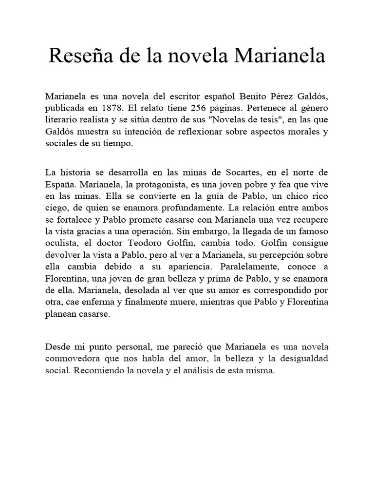 Reseña de La Novela Marianela | PDF