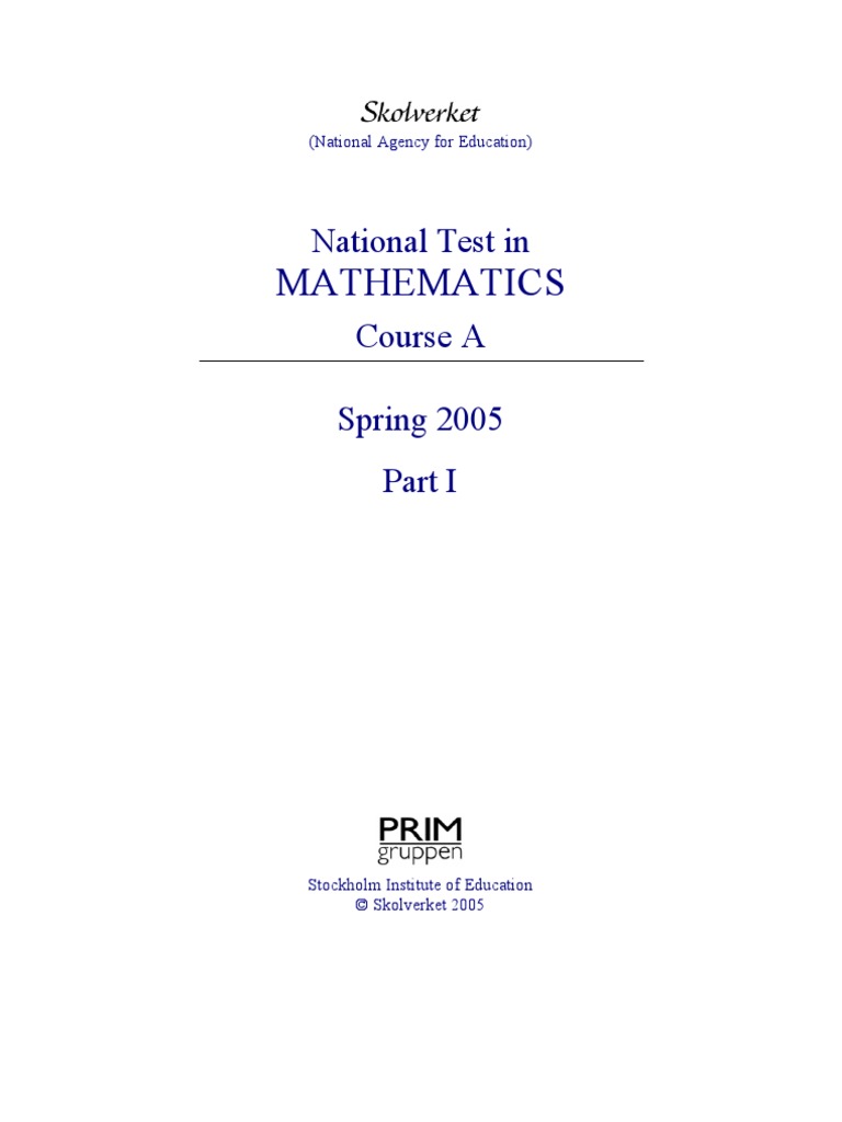 Mathematics: National Test in Course A Spring 2005 | PDF | Litre | Test ...