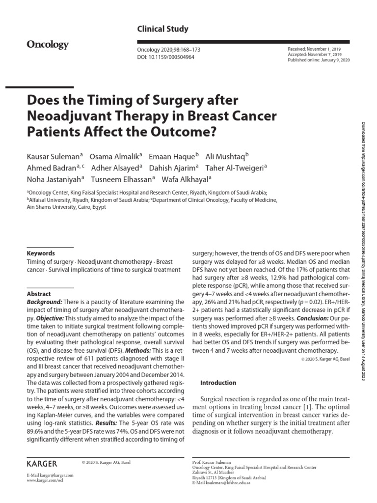 Does The Timing of Surgery After Neoadjuvant Therapy in Breast Cancer ...