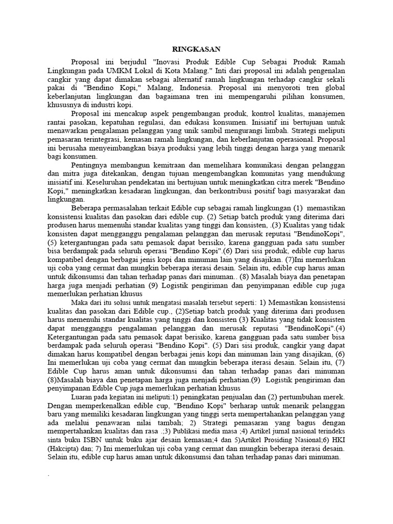 Proposal PKM - Edible Cup | PDF