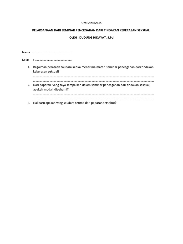 Umpan Balik Pelaksanaan Dari Seminar Pencegahan Dari Tindakan Kekerasan Seksual | PDF