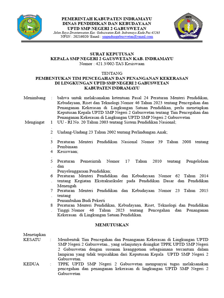 Tim Anti-Kekerasan SMPN 2 Gabuswetan | PDF