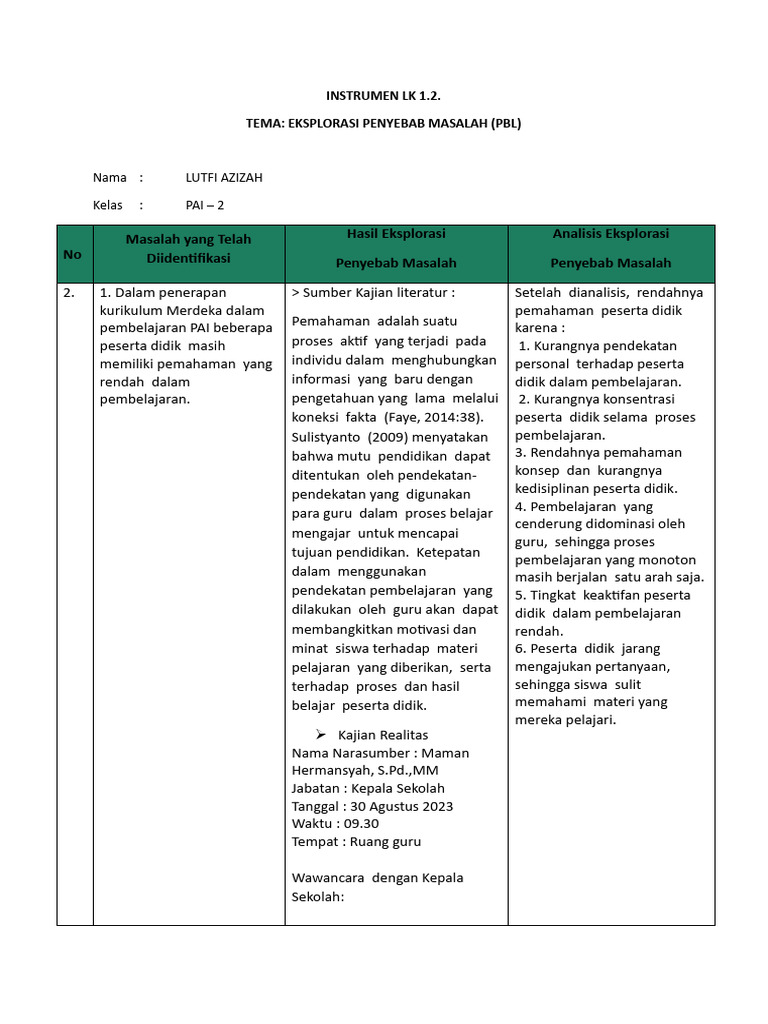 PBL Instrumen LK 2 | PDF