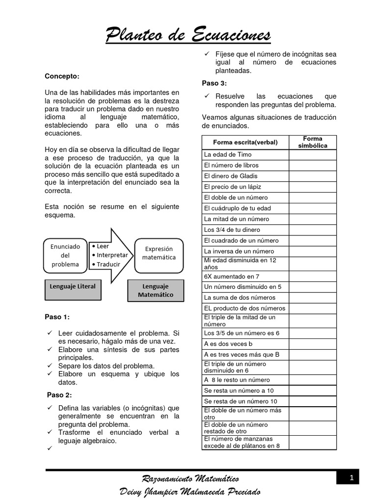 Planteo de Ecuaciones | PDF | Ecuaciones | Matemática Elemental