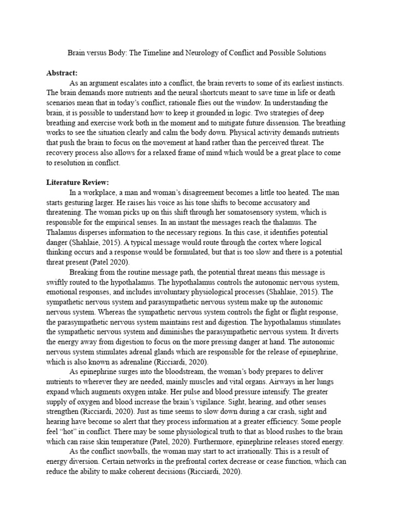 Final Brain Versus Body Research Paper | PDF | Brain | Stress (Biology)
