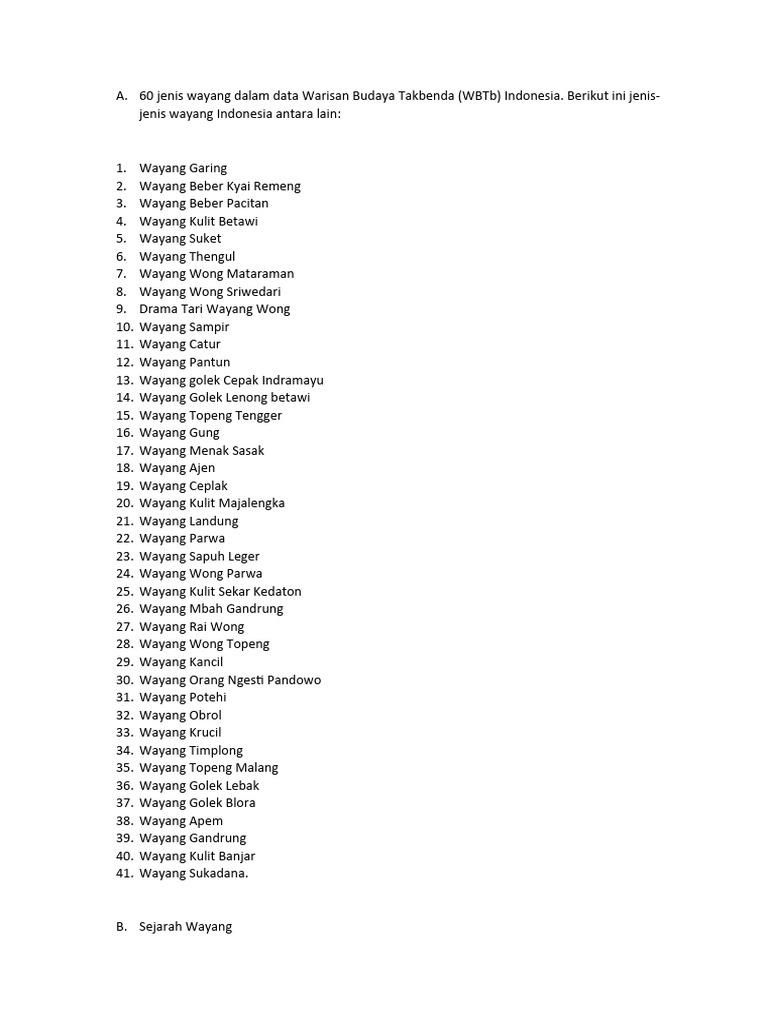 60 Jenis Wayang Di Indonesiaa | PDF
