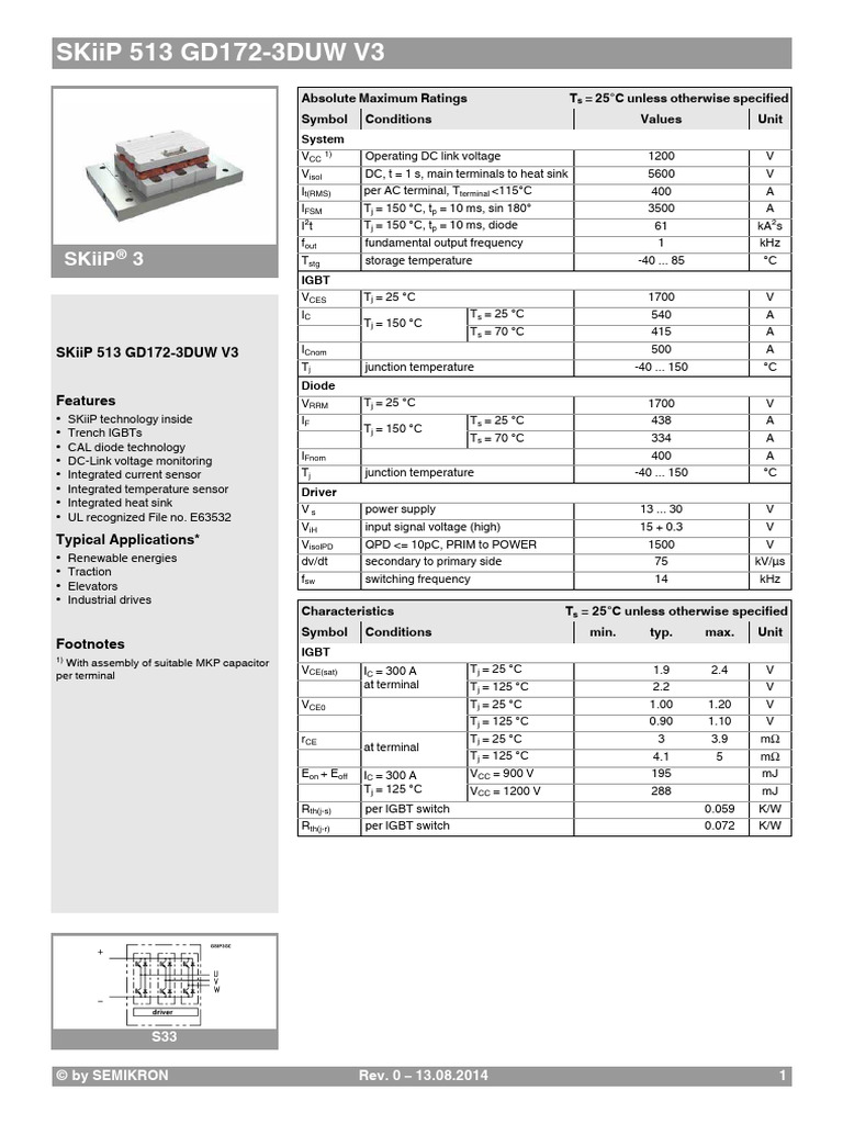 Semikron Datasheet Skiip 513 Gd172 3duw v3 20452231 | PDF | Electronics ...