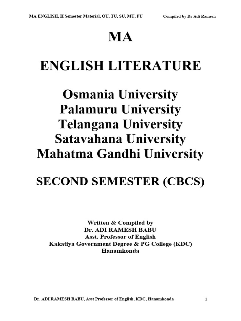 MA English II Sem OU Notes Final 2017-2018 | Download Free PDF ...