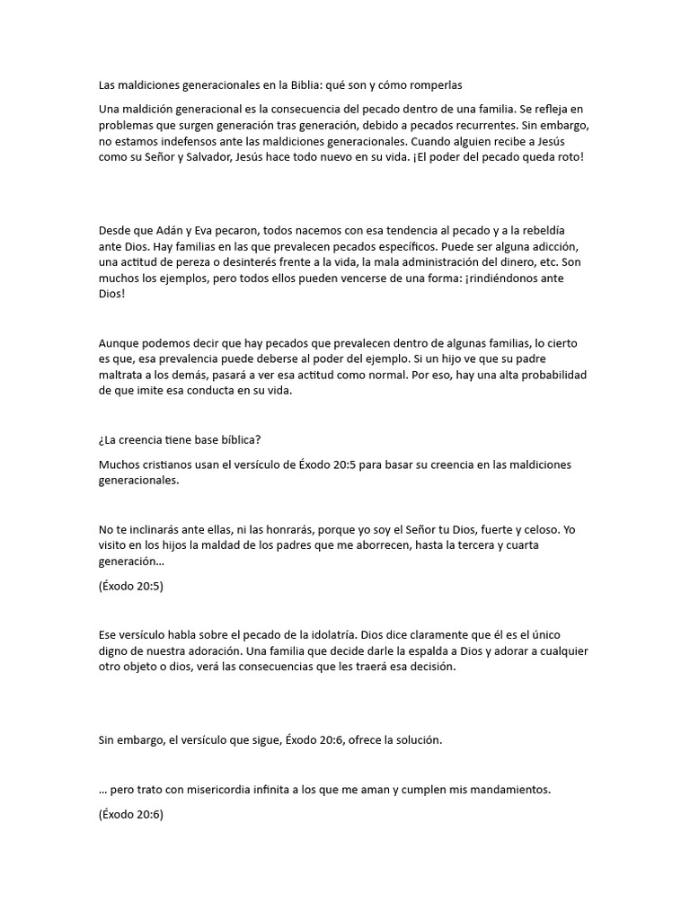 Las Maldiciones Generacionales En La Biblia Pdf Pecado Biblia