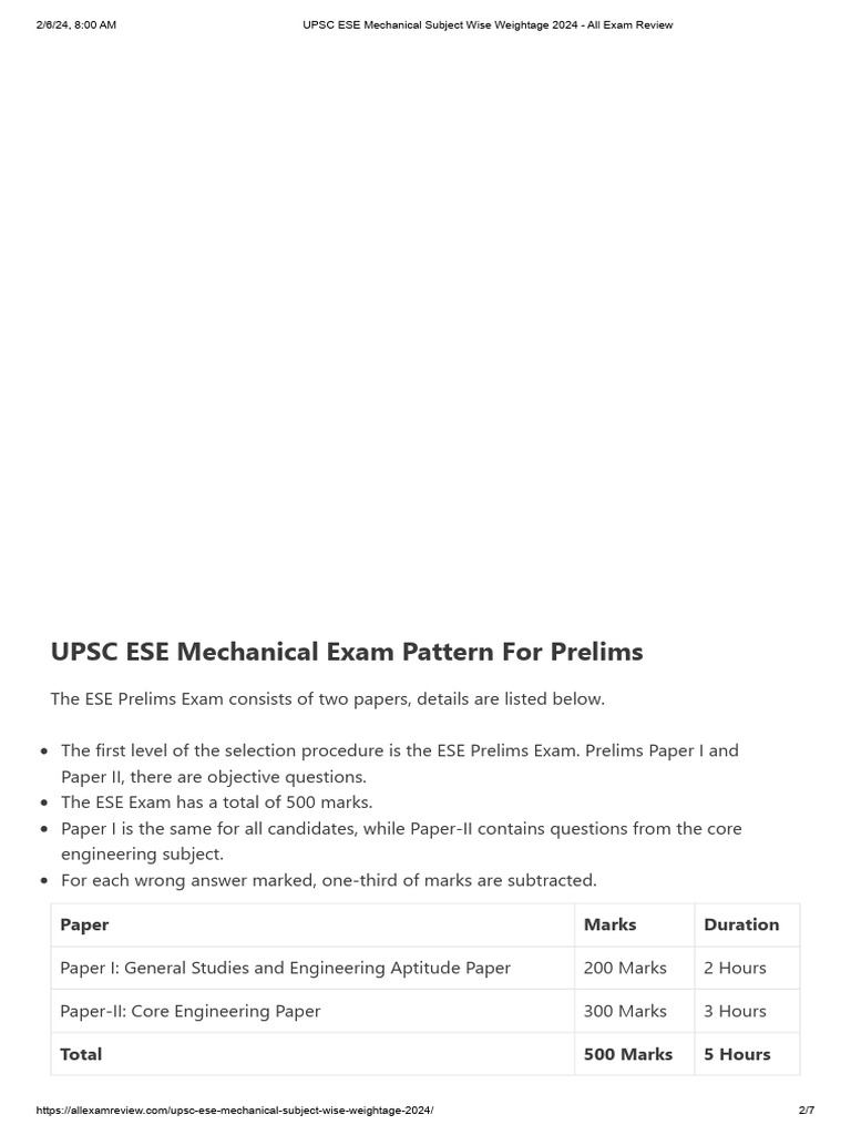 UPSC ESE Mechanical Subject Wise Weightage 2024 - All Exam Review | PDF | Engineering | Physical ...