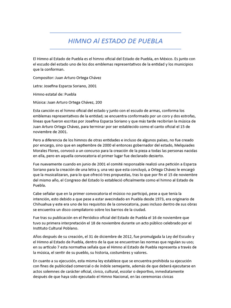Himno Al Estado de Puebla | PDF