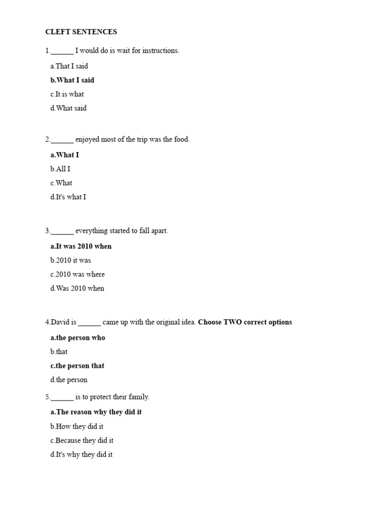 CLEFT SENTENCES + Impersonal Sentences | PDF