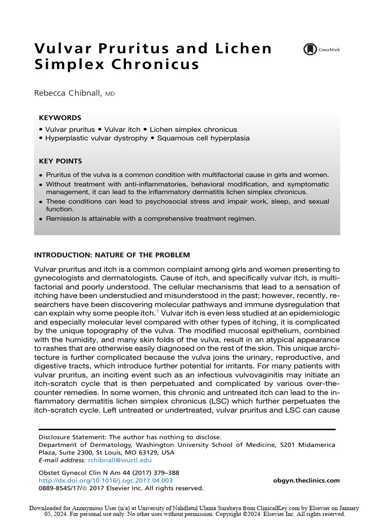 Vulvar Pruritus and Lichen Simplex Chronicus | PDF | Dermatitis | Psoriasis