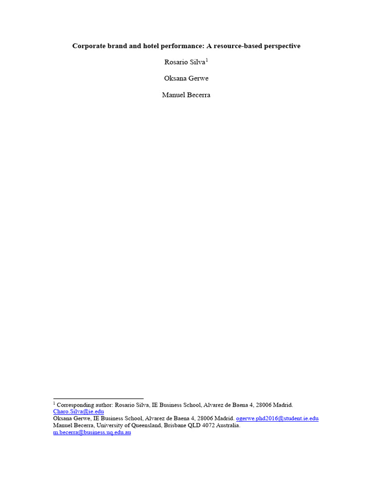 Corporate Brand and Hotel Performance | PDF | Brand | Multilevel Model
