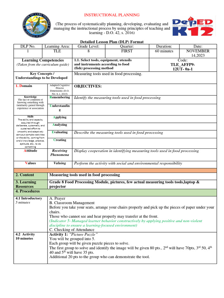 Ivdnhs-Tle 8 (Food Processing) - With DRR Integration | PDF | Learning | Curriculum