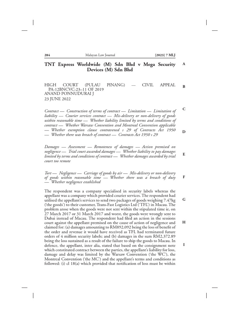TNT Express v Mega Security Liability Case | PDF | Negligence | Damages
