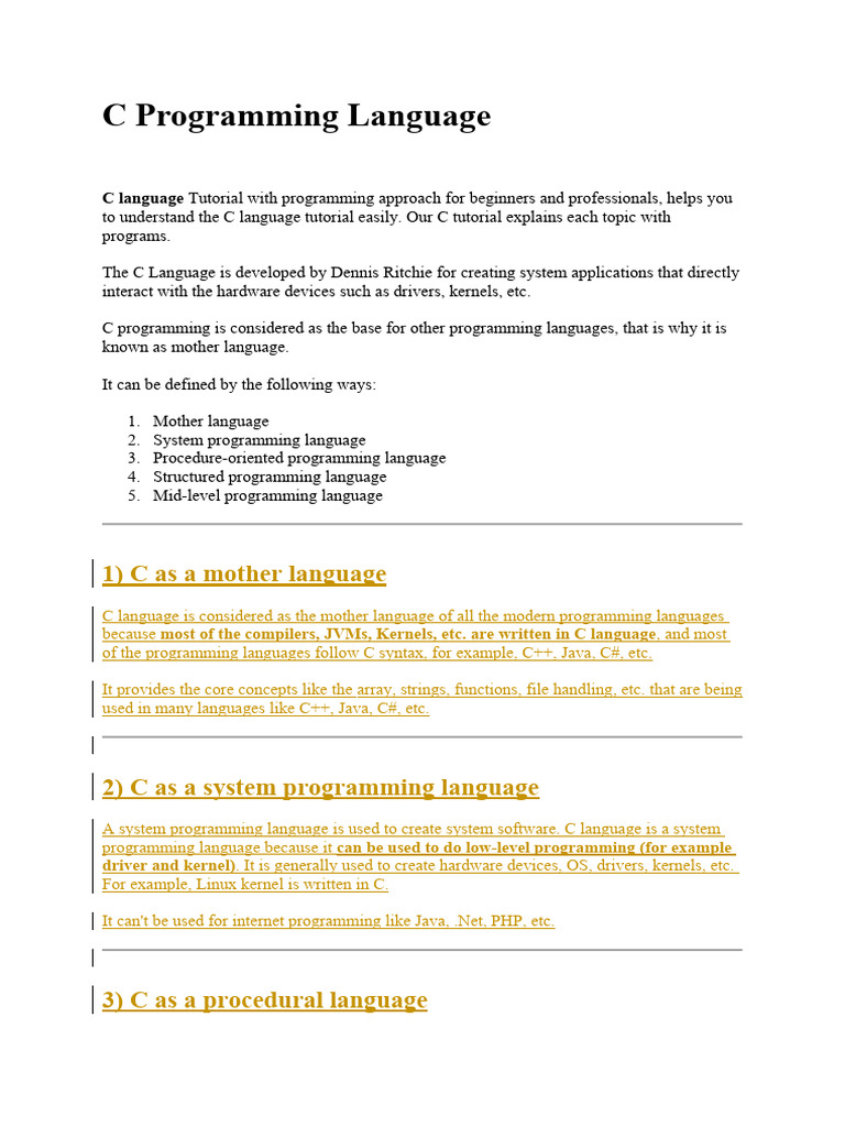 C Programs Notes | PDF | C (Programming Language) | Integer (Computer ...