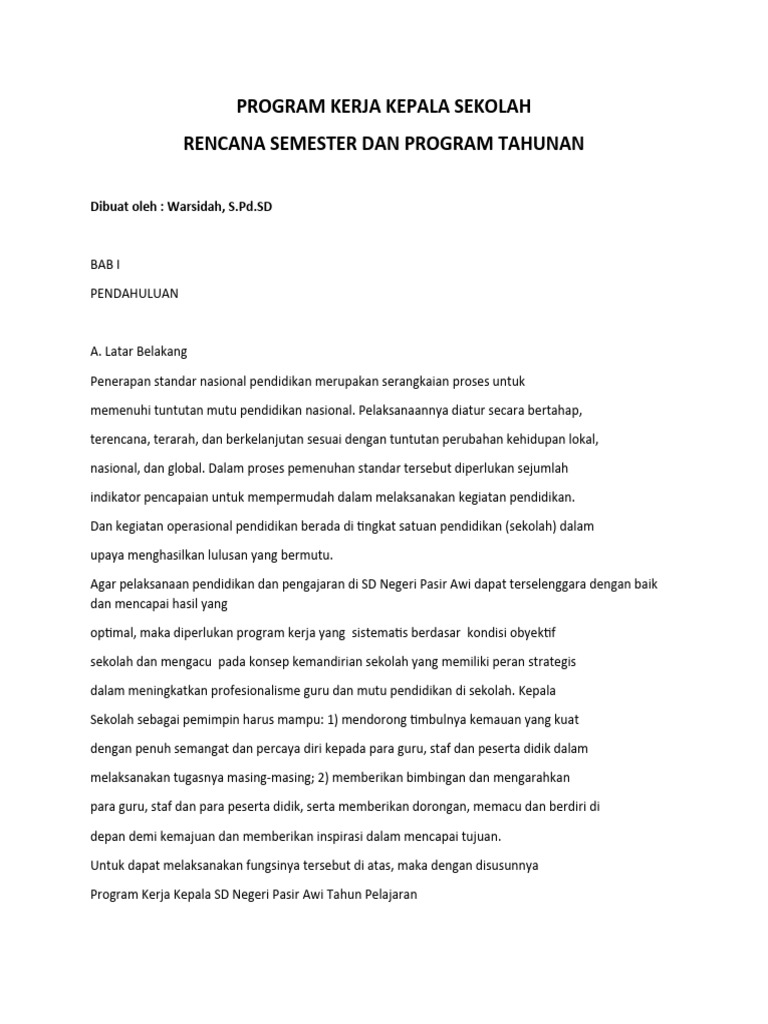 Program Kerja Kepala Sekolah | PDF