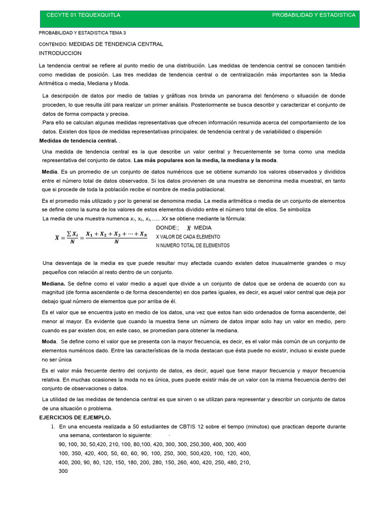 Probabilida y Estadistica Clase 3 | PDF | Media | Modo (Estadísticas)