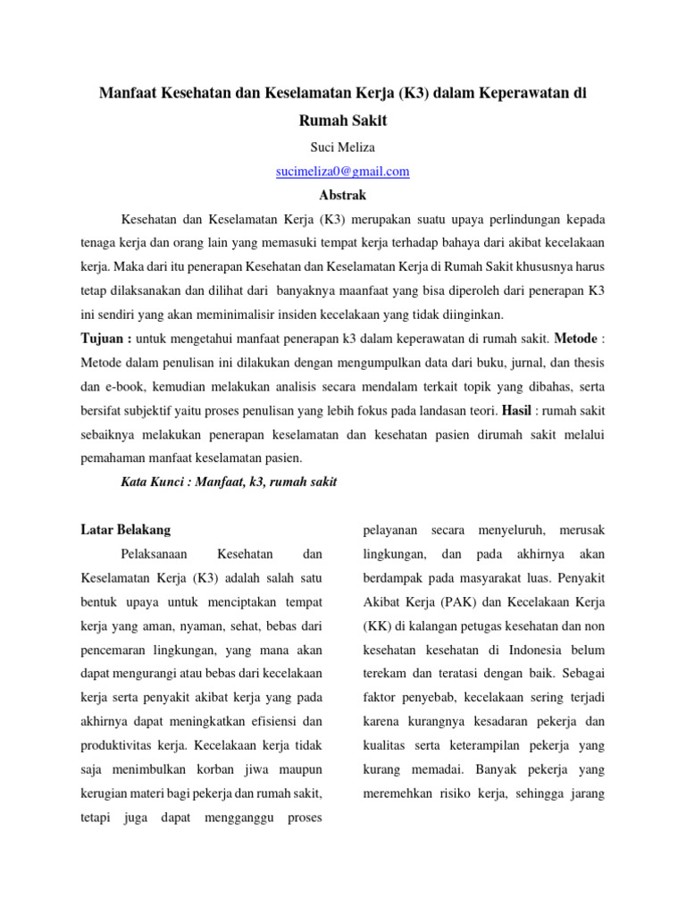 Manfaat Kesehatan Dan Keselamatan Kerja SUCI MELIZA 055 | PDF