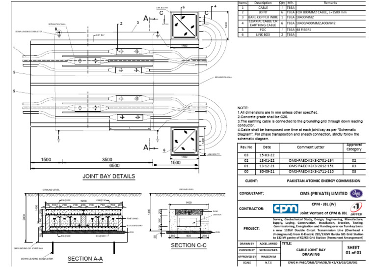 Detailed Cable Joint Bay Drawings-132kV-Double Circuits (800mm2) | PDF ...