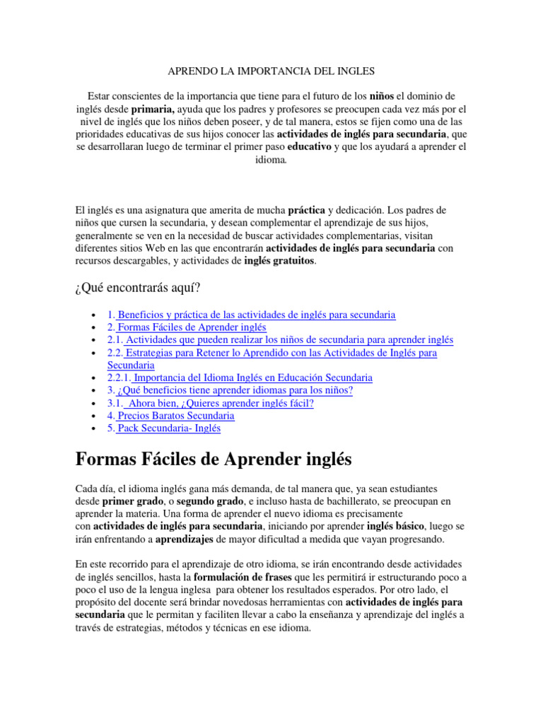 Aprendo La Importancia Del Ingles | PDF | Aprendizaje | Idioma en Inglés