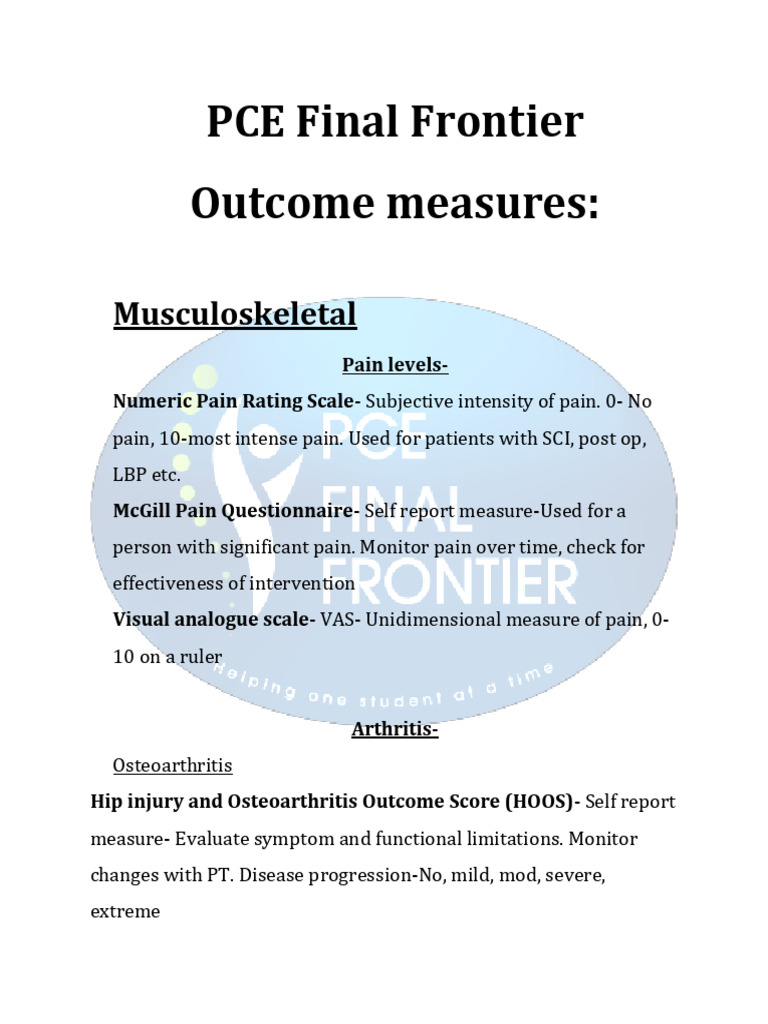Outcome Measures PCE Final Frontier | PDF | Balance (Ability) | Stroke