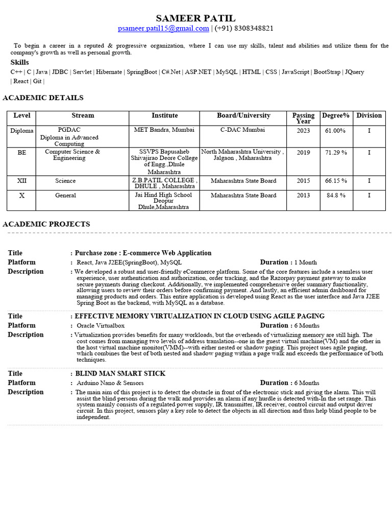 Cdac Sam Resume | PDF | Software | Computer Engineering