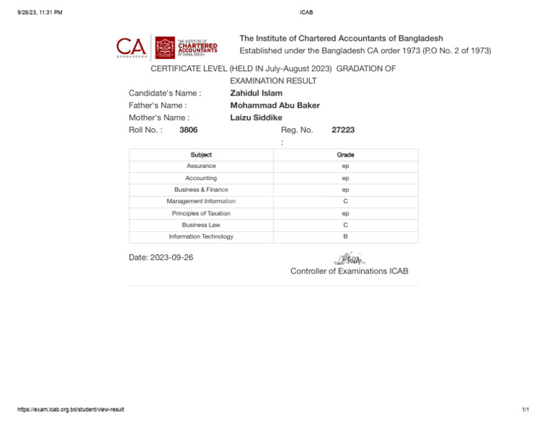ICAB CA Result CL | PDF