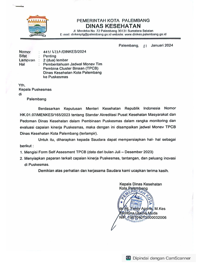 Pemberitahuan Jadwal Monev TPCB | PDF