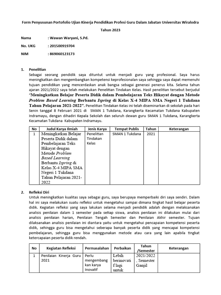 Form Penyusunan Portofolio Ukin | PDF