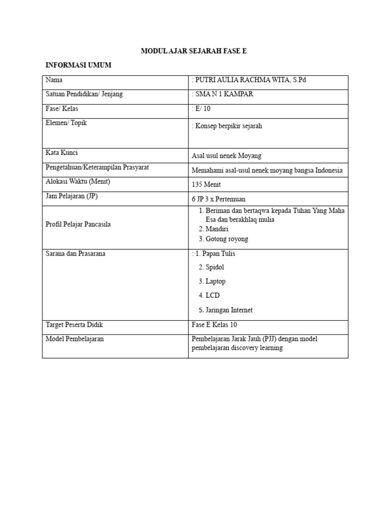 Modul Ajar 7 Sejarah Fase e | PDF