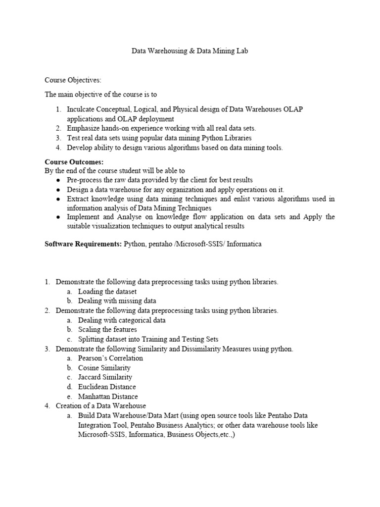 DWDM Final Lab Syllabus | Download Free PDF | Data Warehouse | Data Mining