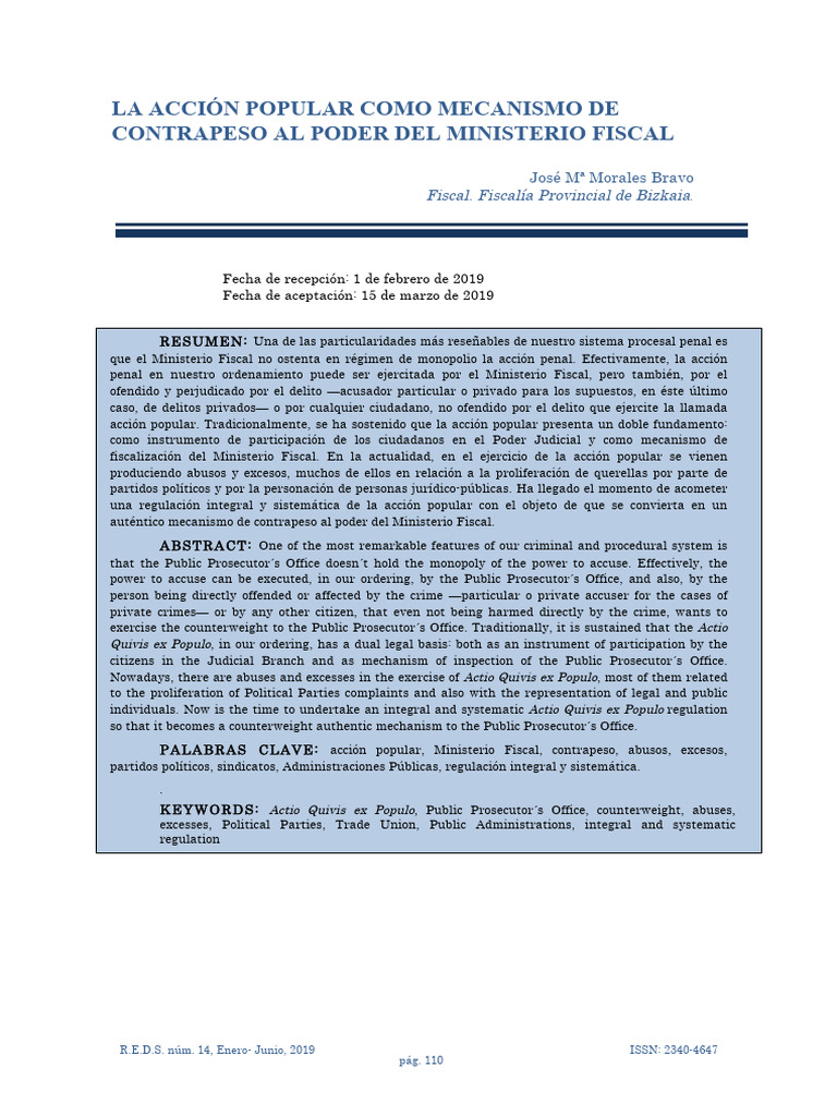 La Acción Popular Como Mecanismo de Contrapeso Al Poder Del Ministerio Fiscal | PDF ...