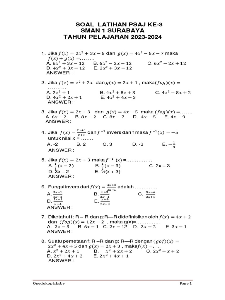 Soal Latihan Psaj Ke-3 MW | PDF