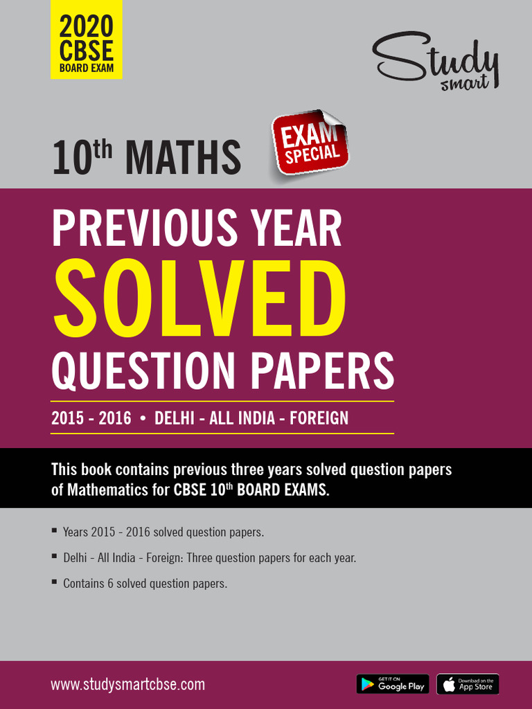 Class 10 Maths Previous Year Solved Papers | PDF | Sphere | Area Class 10 Maths Previous Year Solved Papers | PDF | Sphere | Area
