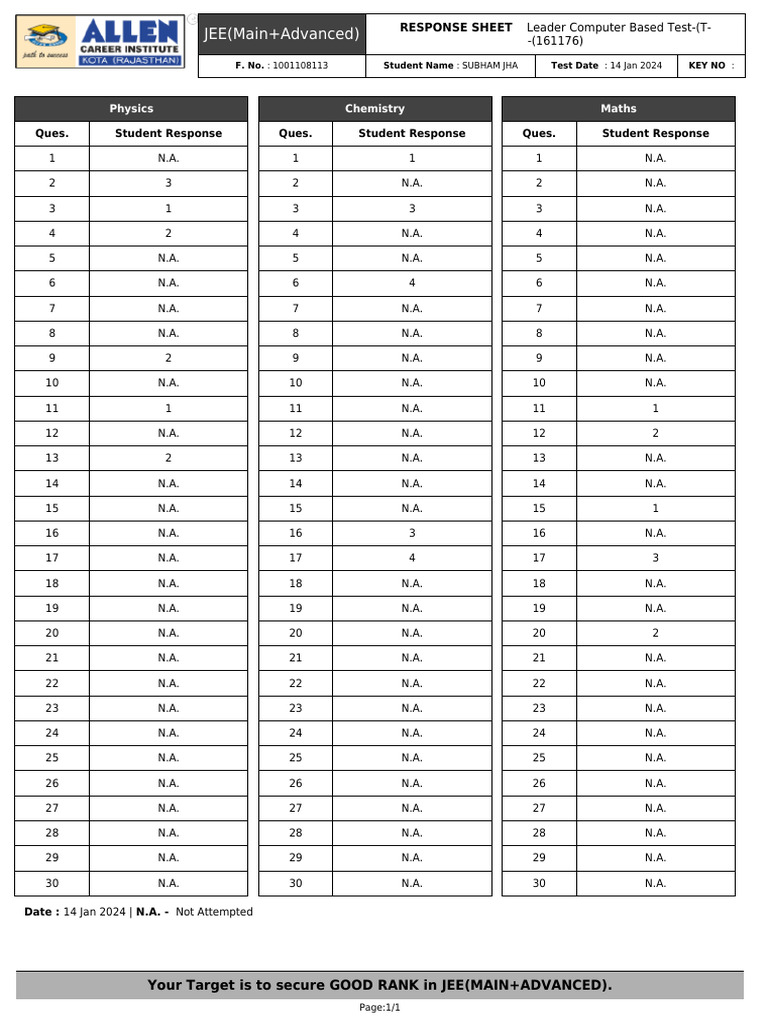 Response Sheet | PDF