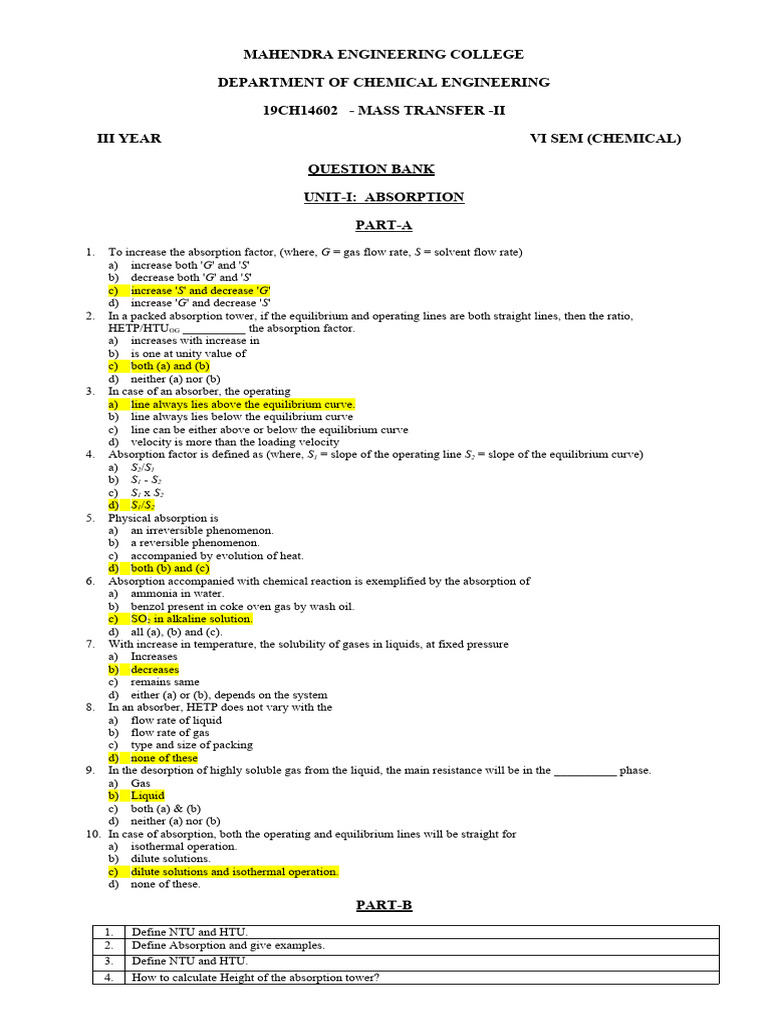 Mass Transfer II Question Bank | PDF | Distillation | Process Engineering
