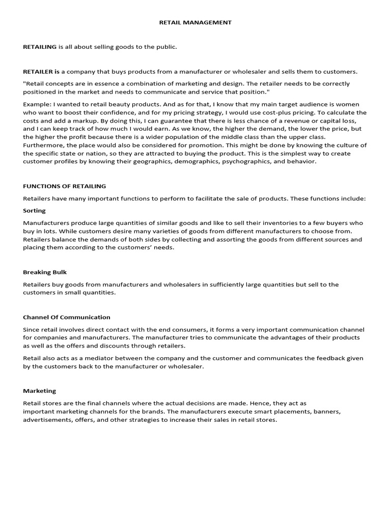 Understanding Retail Management Concepts | PDF | Retail | Supermarket