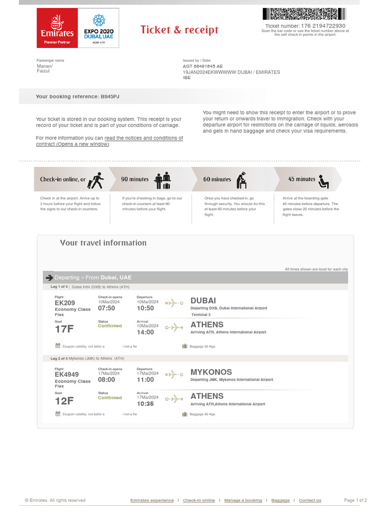 Emirates e Ticket 2 | PDF | Transport | Aviation