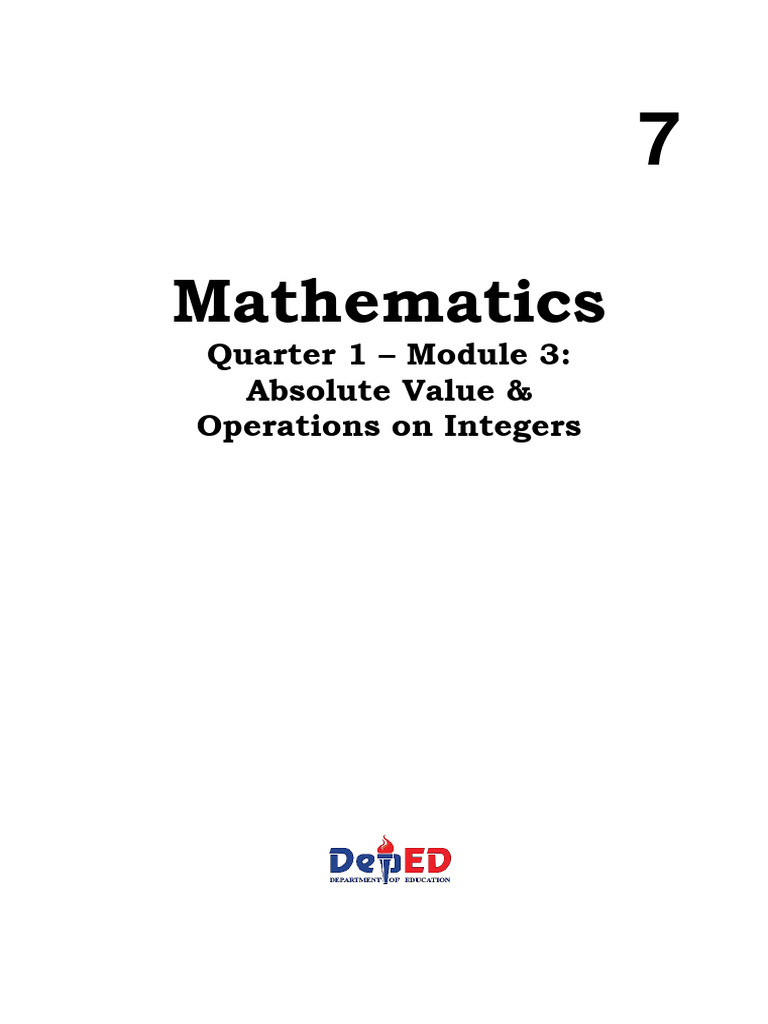 Math 7 - Q1 - WK 3 - Module 3 - Absolute Value & Operations On Integers | PDF | Subtraction ...