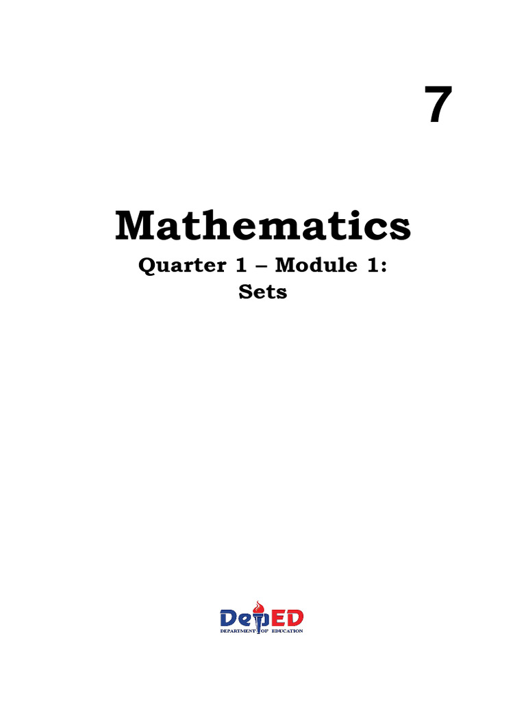 Math 7 - Q1 - WK 1 - Module 1 - Sets | PDF | Set (Mathematics) | Mathematics