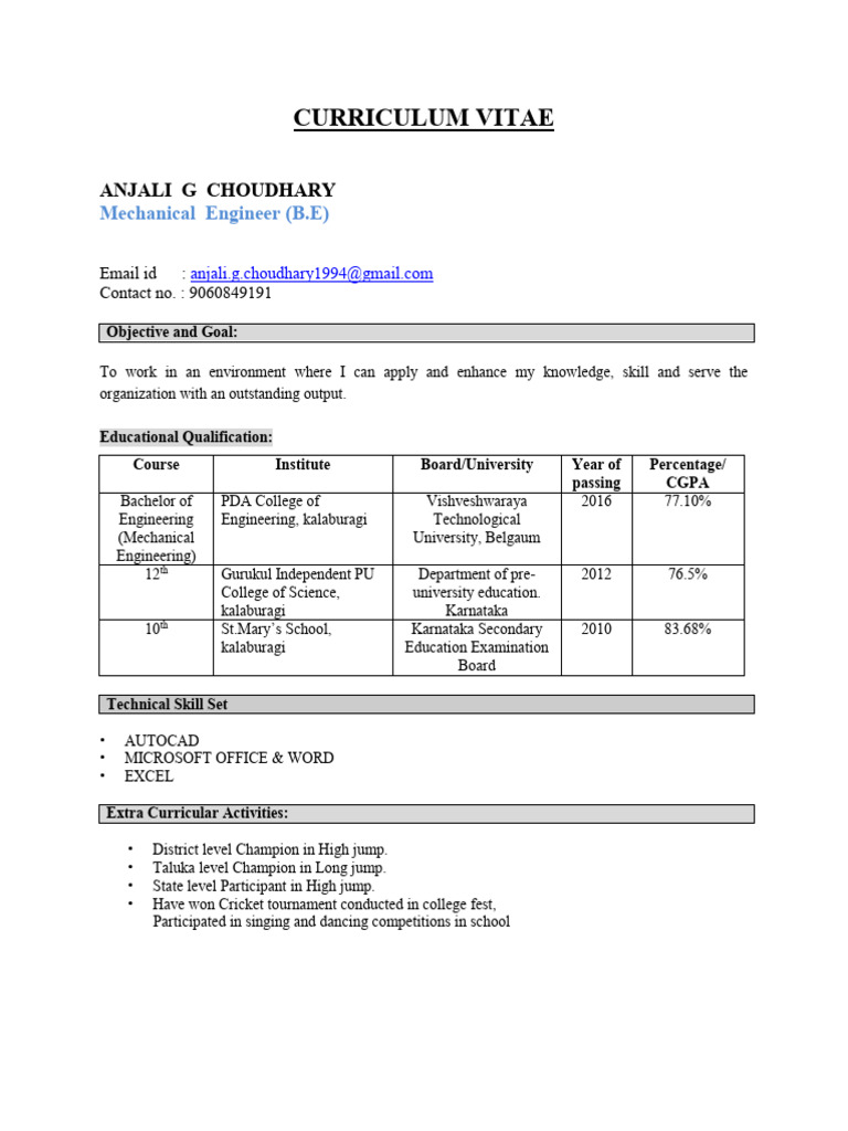 Anjali Choudhary CV | PDF