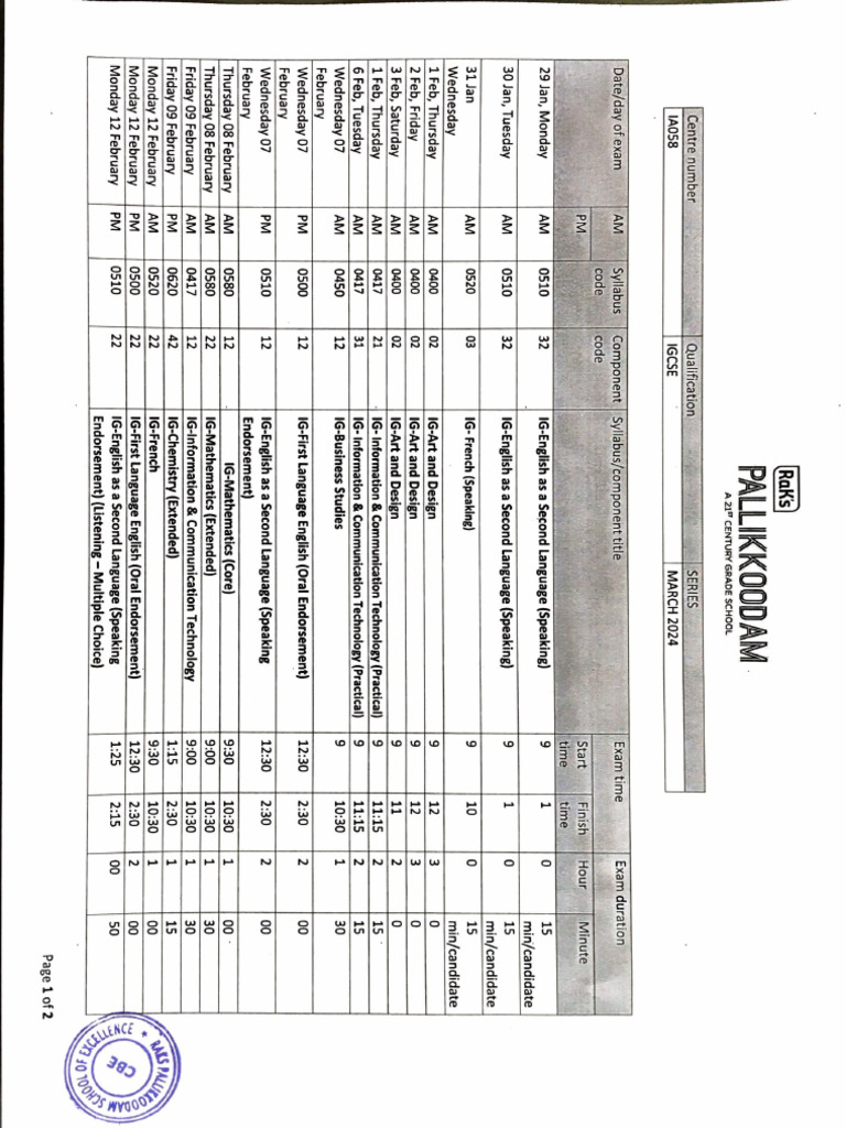 Feb/march Timetable | PDF | Qualifications | Student Assessment And ...