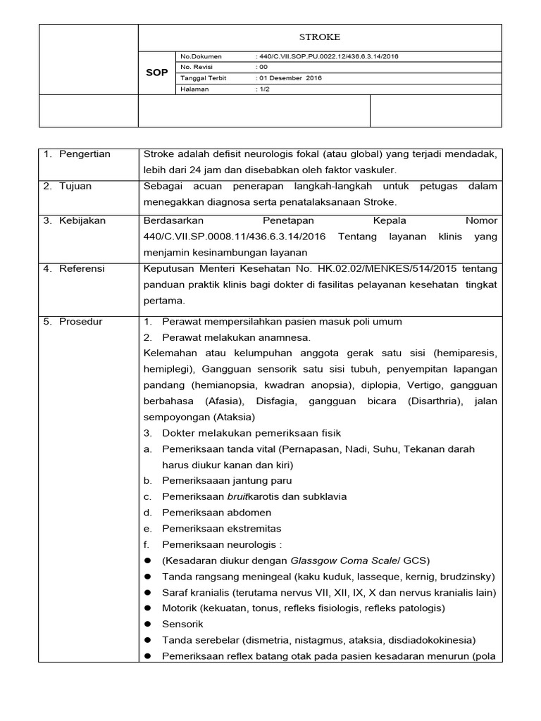 Prosedur Penanganan Stroke Akut | PDF