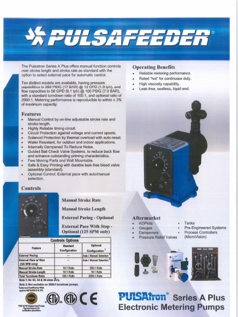 PULSAFEEDER A Series Dosing Pump 5.2 10 Bar | PDF