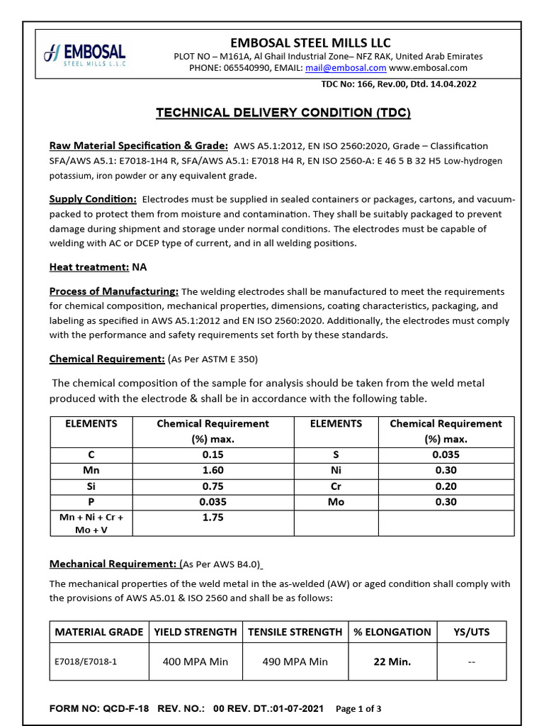 QCD-F-18 TDC 166 - Welding Electrodes | PDF | Construction | Welding