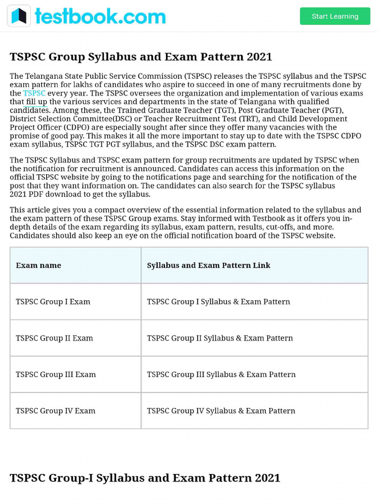 TSPSC Group Syllabus and Exam Pattern 2021 | PDF