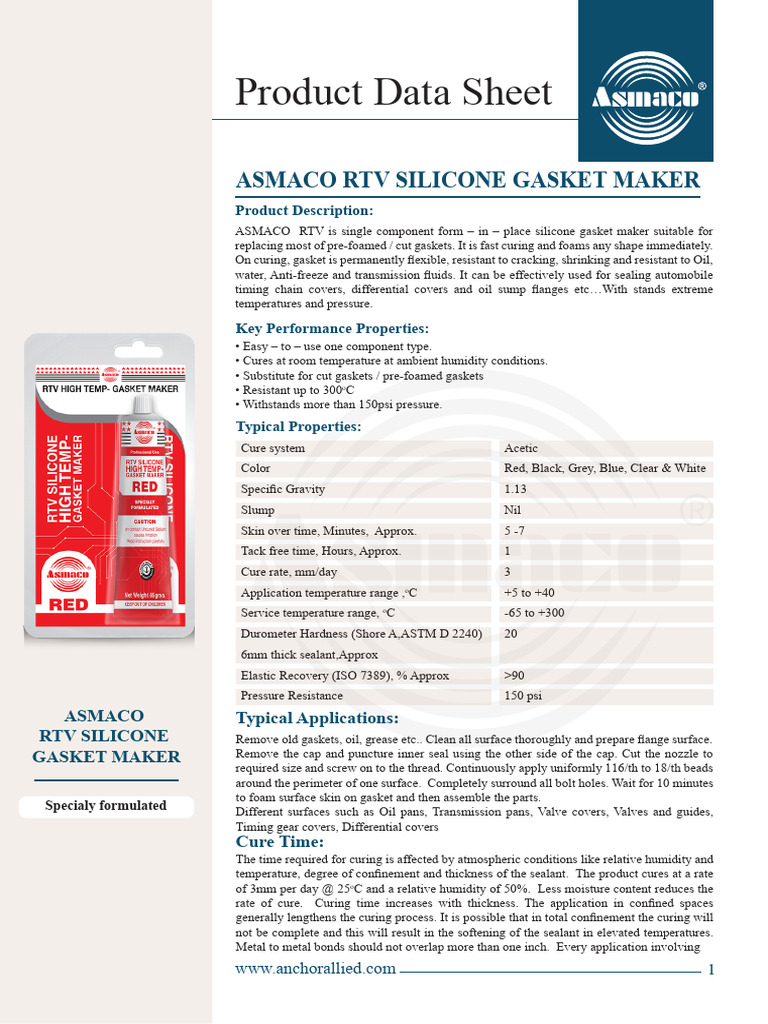MSDS - ASMACO RTV Gasket | Download Free PDF | Silicone | Duct (Flow)